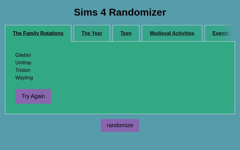Sims 4 Randomizer ― Perchance Generator