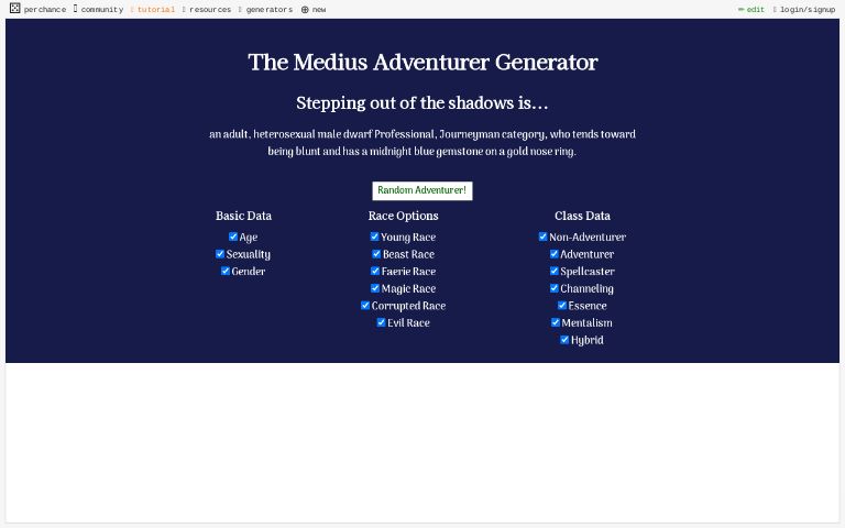 The Medius Adventurer Generator
