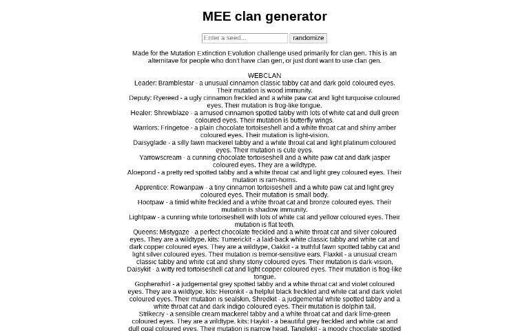 MEE clan generator