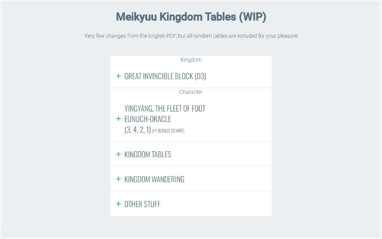 Meikyuu Kingdom Tables (WIP) ― Perchance Generator