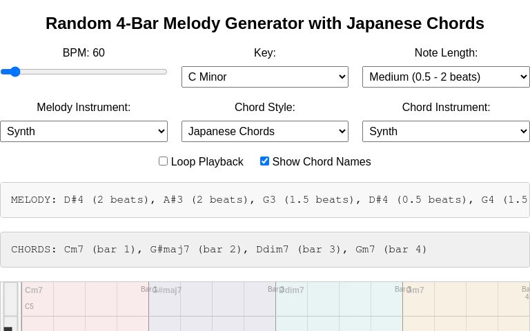 Random 4-Bar Melody Generator with Japanese Chords