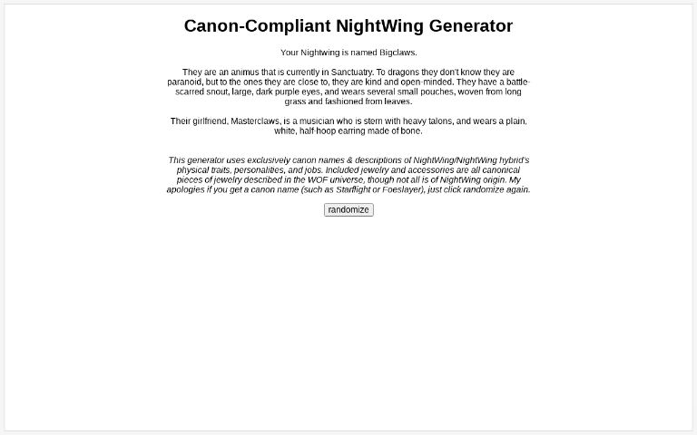 Canon-Compliant NightWing Generator