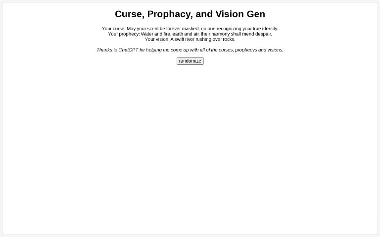 Curse, Prophacy, and Vision Gen ― Perchance Generator
