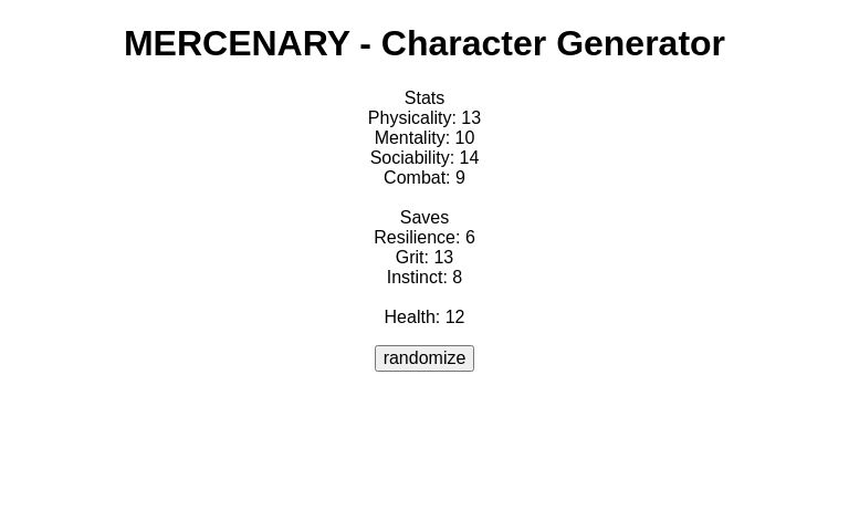 MERCENARY - Character Generator