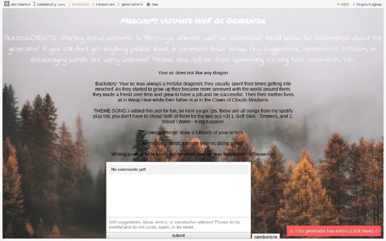 Mercury's Ultimate WoF Oc Generator