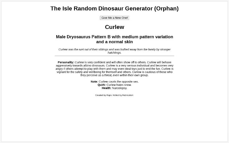 The Isle Random Dinosaur Generator (Orphan)