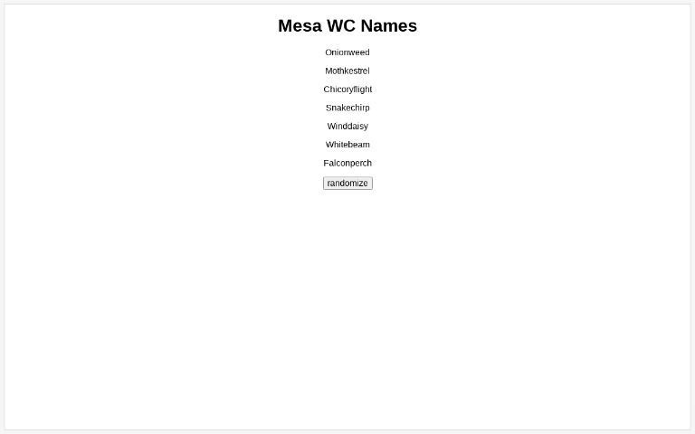 Mesa WC Names ― Perchance Generator
