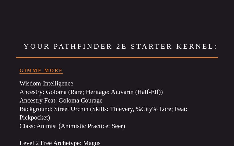 Mess of a Pathfinder 2e Starter Kernel Generator