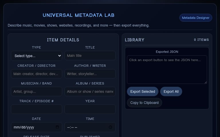Universal Metadata Lab ― Perchance Generator