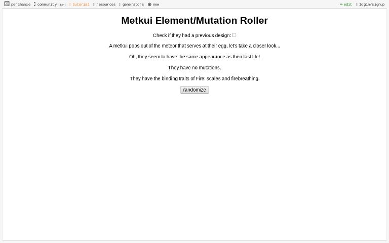 Metkui Element/Mutation Roller ― Perchance Generator