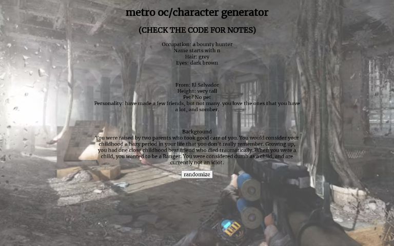 metro oc/character generator