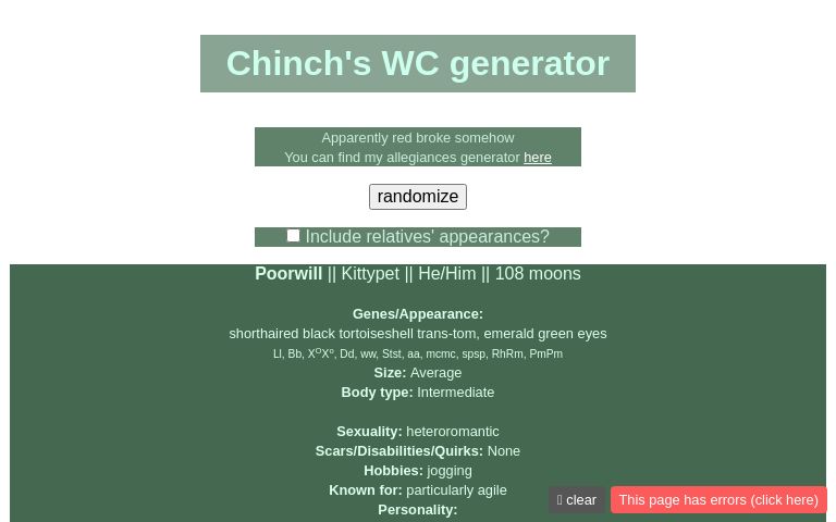 Chinch's WC generator
