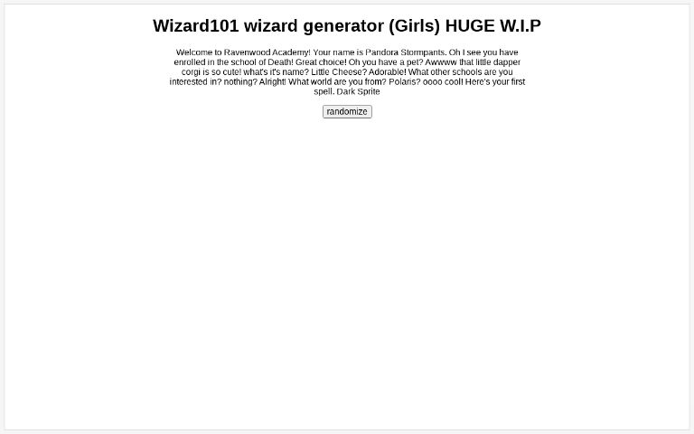 Wizard101 wizard generator (Girls) HUGE W.I.P