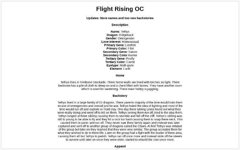 Flight Rising OC ― Perchance Generator