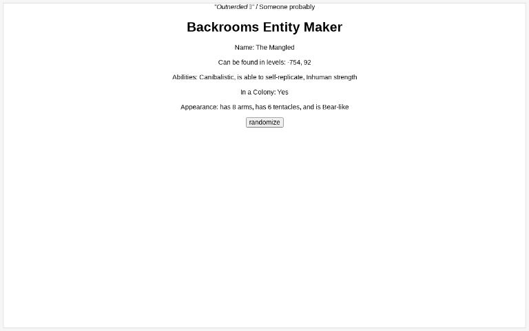 Backrooms Entity Maker ― Perchance Generator