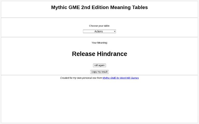 Mythic GME 2nd Edition Meaning Tables ― Perchance Generator