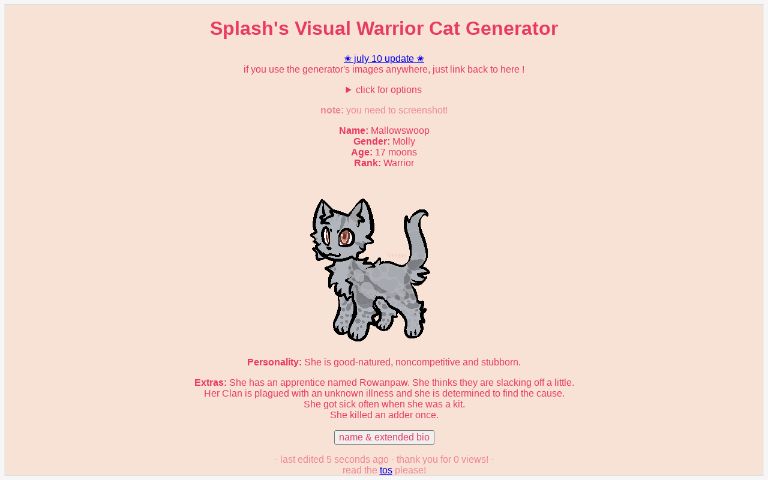 Splash's Visual Warrior Cat Generator