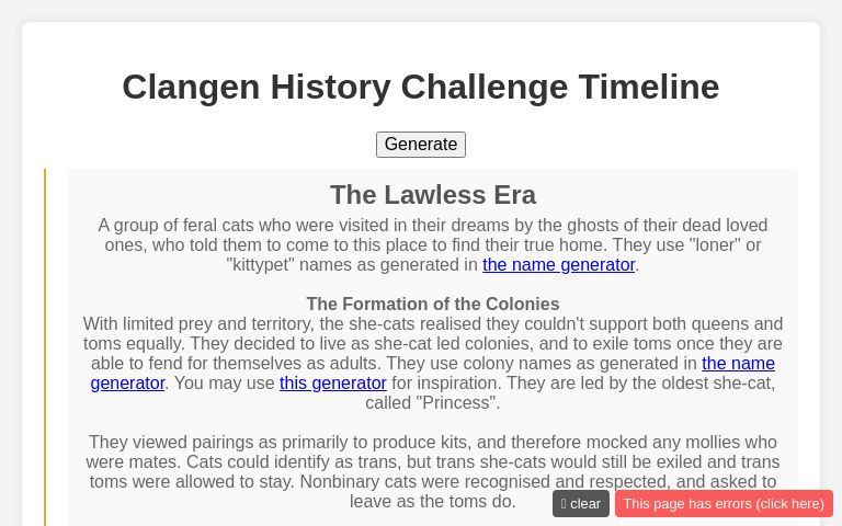 Clangen History Challenge Timeline ― Perchance Generator