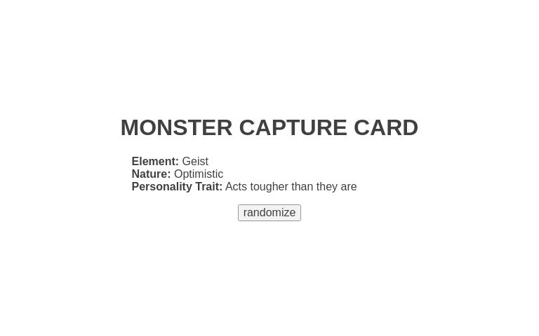 MONSTER CAPTURE CARD ― Perchance Generator