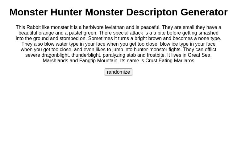 Monster Hunter Monster Descripton Generator
