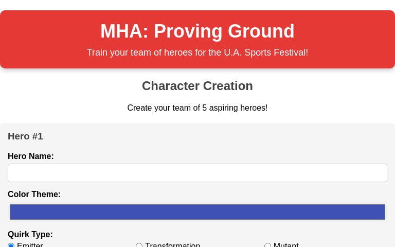 MHA: Proving Ground ― Perchance Generator