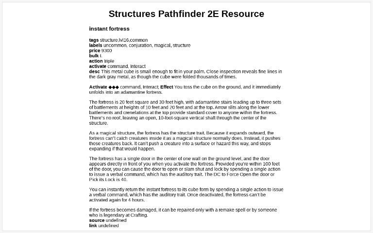 Structures Pathfinder 2E Resource ― Perchance Generator