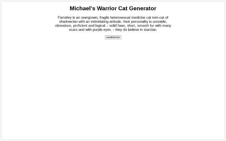 Michael's Warrior Cat Generator