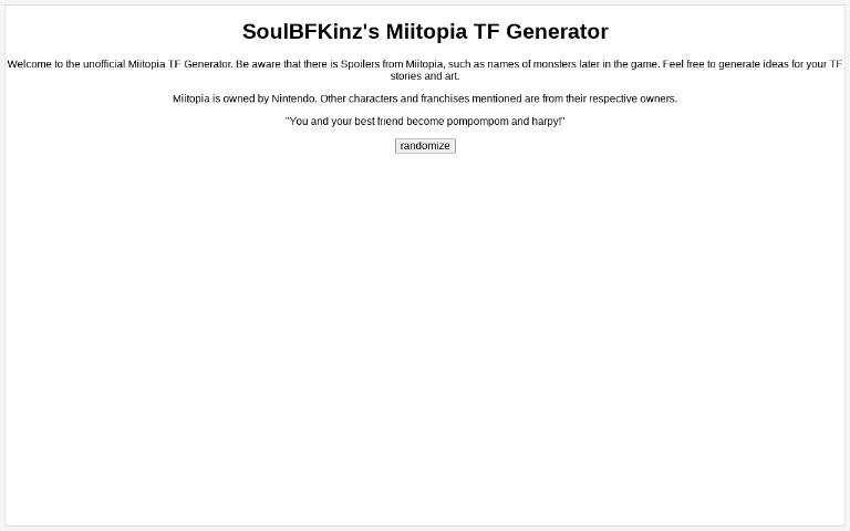 SoulBFKinz's Miitopia TF Generator