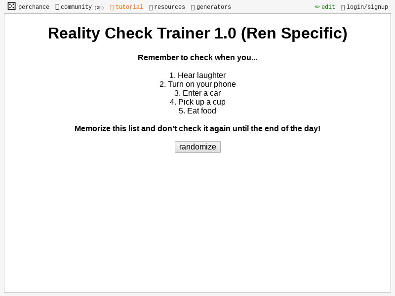 Reality Check Trainer 1.0 (Ren Specific) ― Perchance Generator