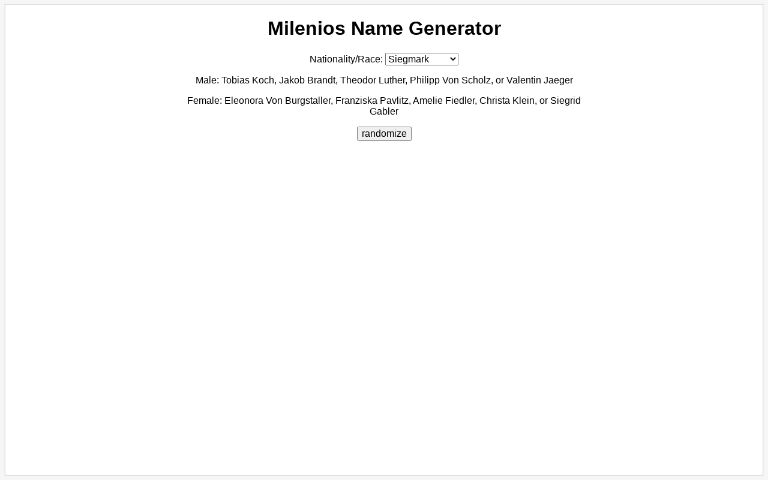 Milenios Name Generator
