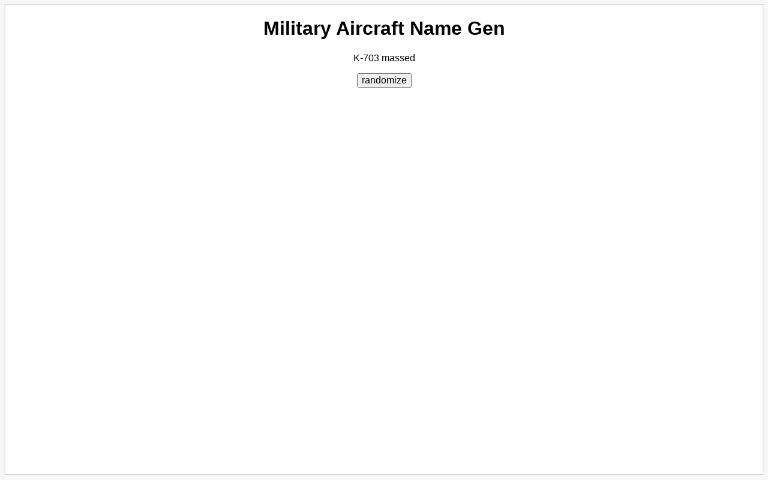 Military Aircraft Name Gen ― Perchance Generator