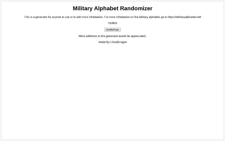 Military Alphabet Randomizer ― Perchance Generator