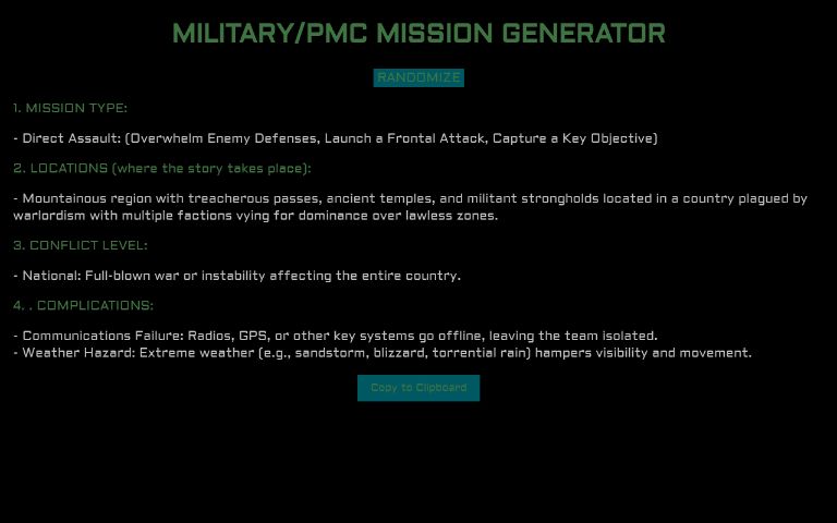 MILITARY/PMC MISSION GENERATOR