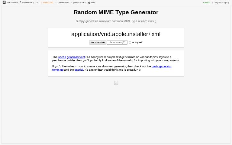 Random MIME Type Generator