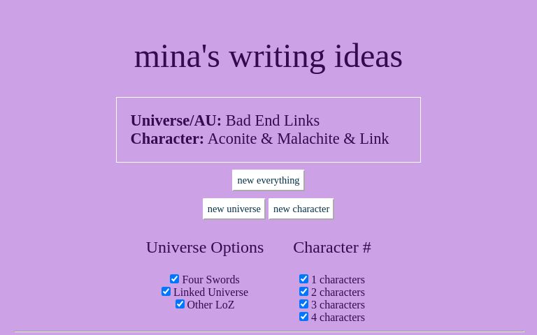 mina's writing ideas ― Perchance Generator