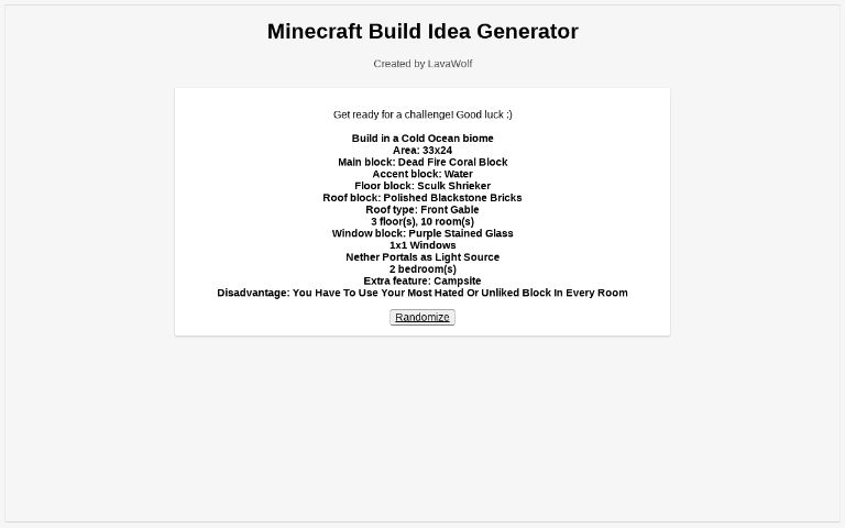 Minecraft Build Idea Generator