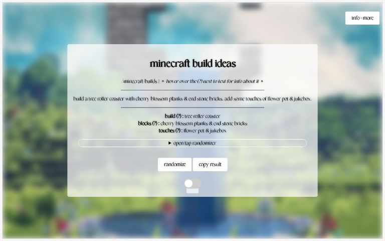 🌿 minecraft | build | ideas ― Perchance Generator
