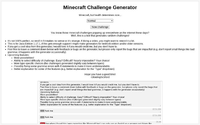 Minecraft Challenge Generator