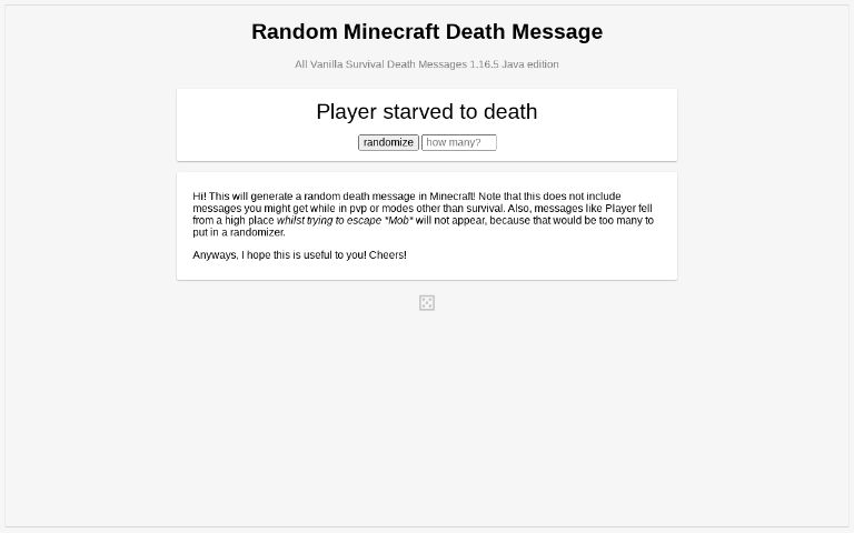 Random Minecraft Death Message ― Perchance Generator