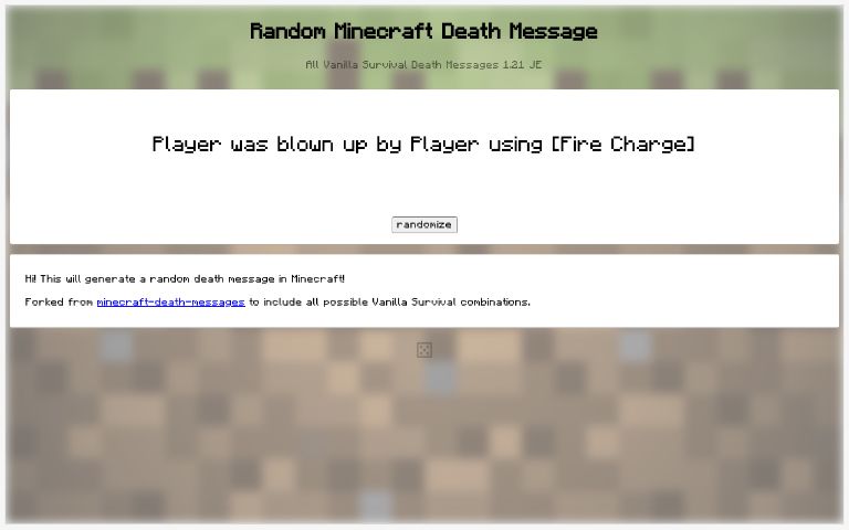 Random Minecraft Death Message ― Perchance Generator