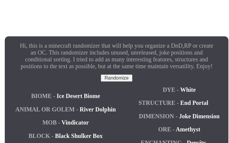 Minecraft generator (by Blue Fox)