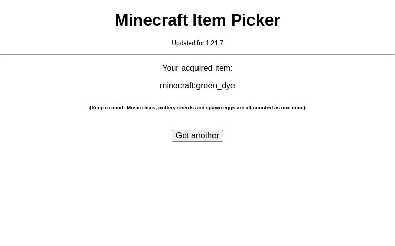 Minecraft Item Picker ― Perchance Generator
