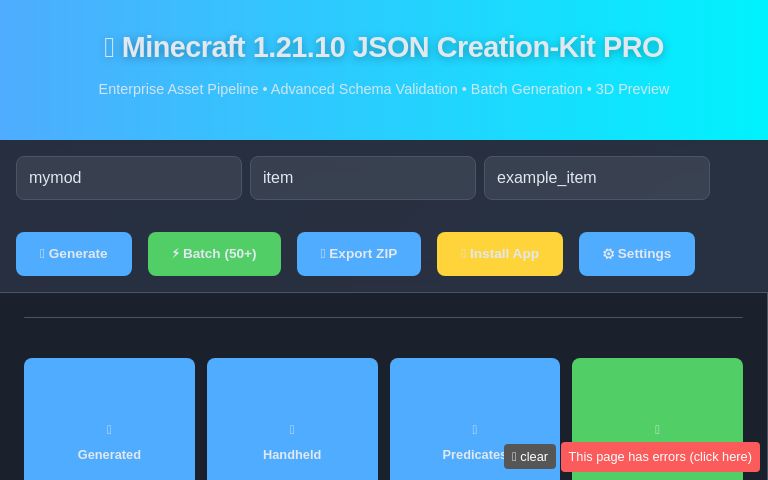 🚀 Minecraft 1.21.10 JSON Creation-Kit PRO ― Perchance Generator