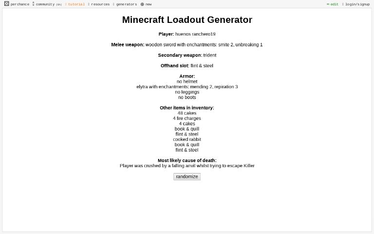 Minecraft Loadout Generator