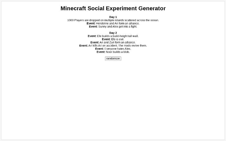 Minecraft Social Experiment Generator