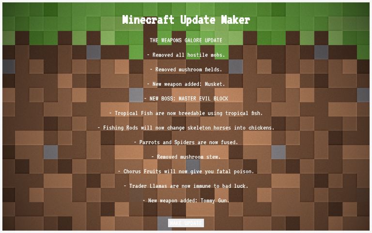 Minecraft Update Maker ― Perchance Generator
