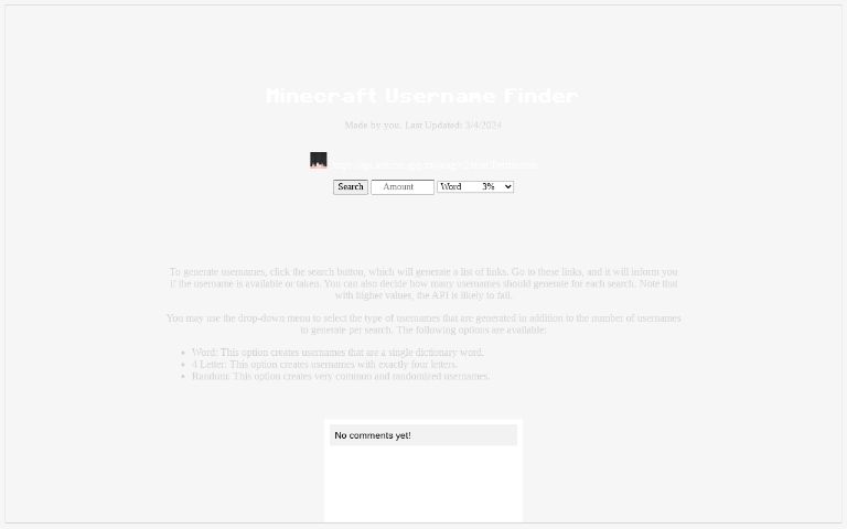 Minecraft Username Finder ― Perchance Generator