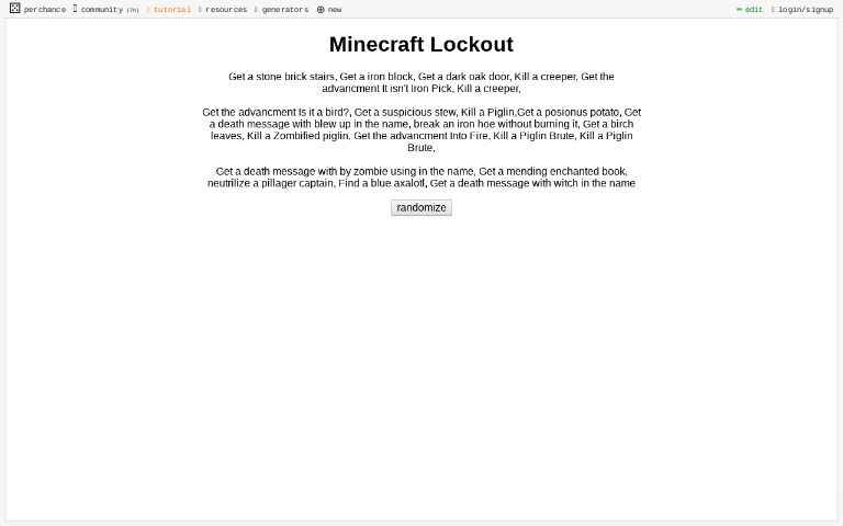 Minecraft Lockout ― Perchance Generator