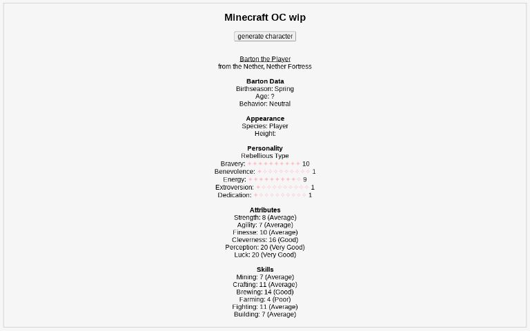 Minecraft OC wip ― Perchance Generator