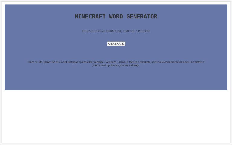 MINECRAFT WORD GENERATOR
